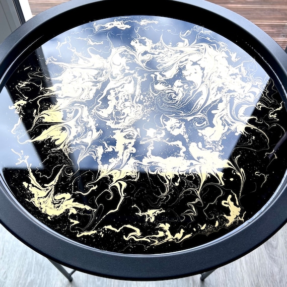 Round Side Table Folding Resin Side Table Gold Marble Design Handmade Epoxy Resin Tray Living Room Decor Elegant Table End Table Etsy