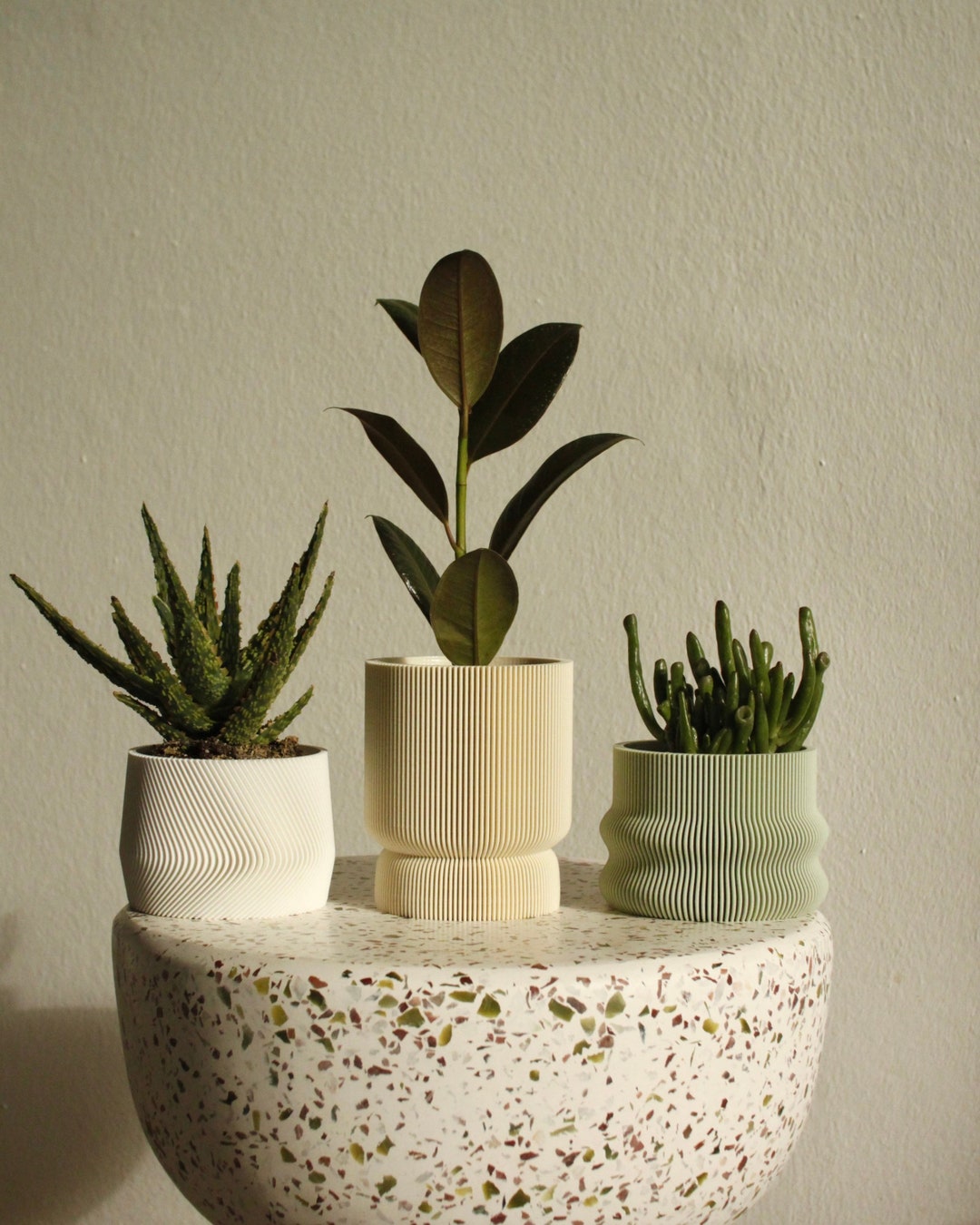 Set of 3 Small 3D Printed Plant Pots HOMER, MAYLA, ELIF in Pistacco ...