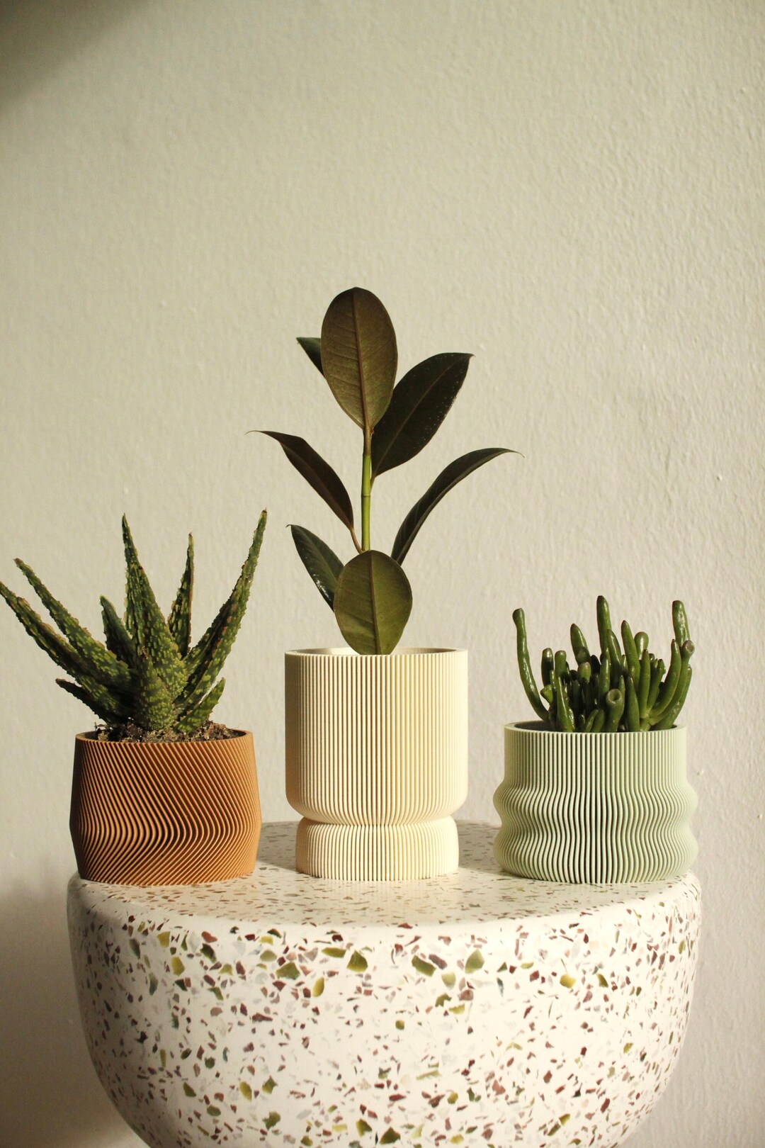 3D Printed Plant Pots: HOMER, MAYLA, ELIF in Pistachio Green, Almond ...