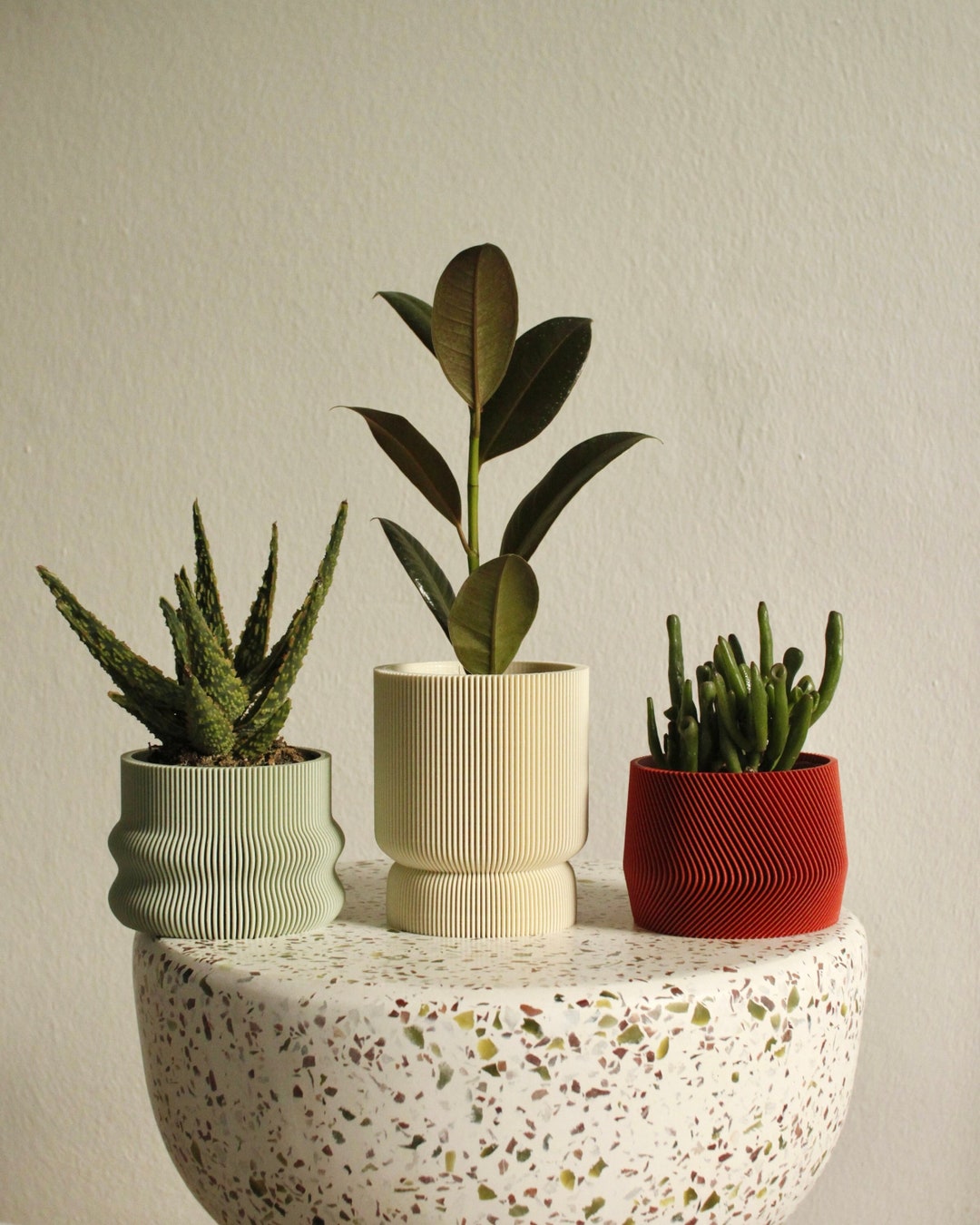 Set of 3 Small 3D Printed Plant Pots HOMER, MAYLA, ELIF in Pistacco ...