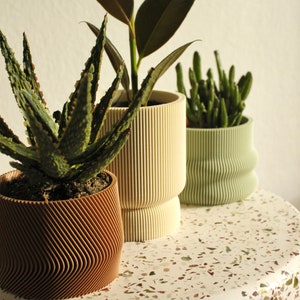 3D Printed Plant Pots: HOMER, MAYLA, ELIF in Pistachio Green, Almond ...