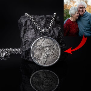 COUPLE Necklace, SOLID Silver Chain, ENGRAVED Photo, 925 Silver Unique ...