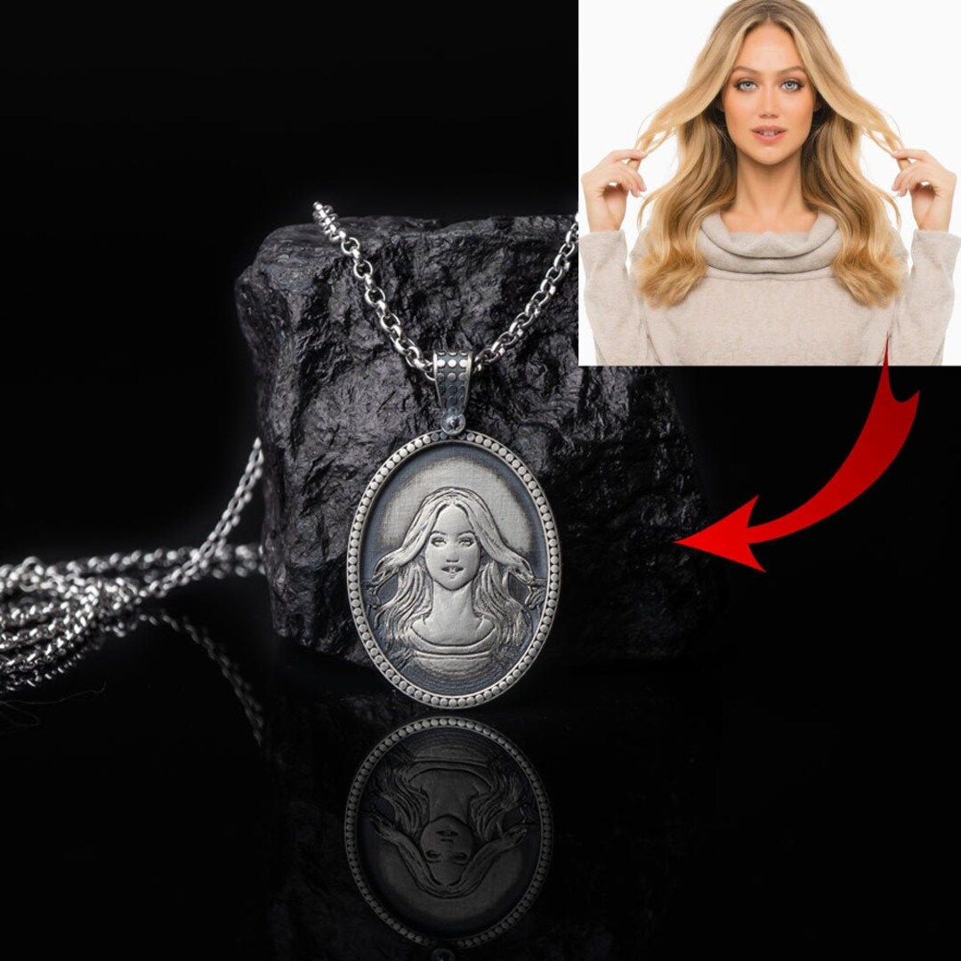 OVAL PHOTO NECKLACE, Custom Photo Jewelry, Aesthetic Necklace, Engraved ...