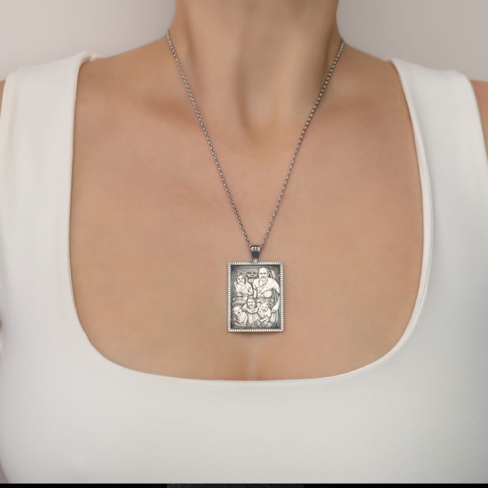 925 Silver Large Rectangle Necklace Custom Photo Relief - Etsy