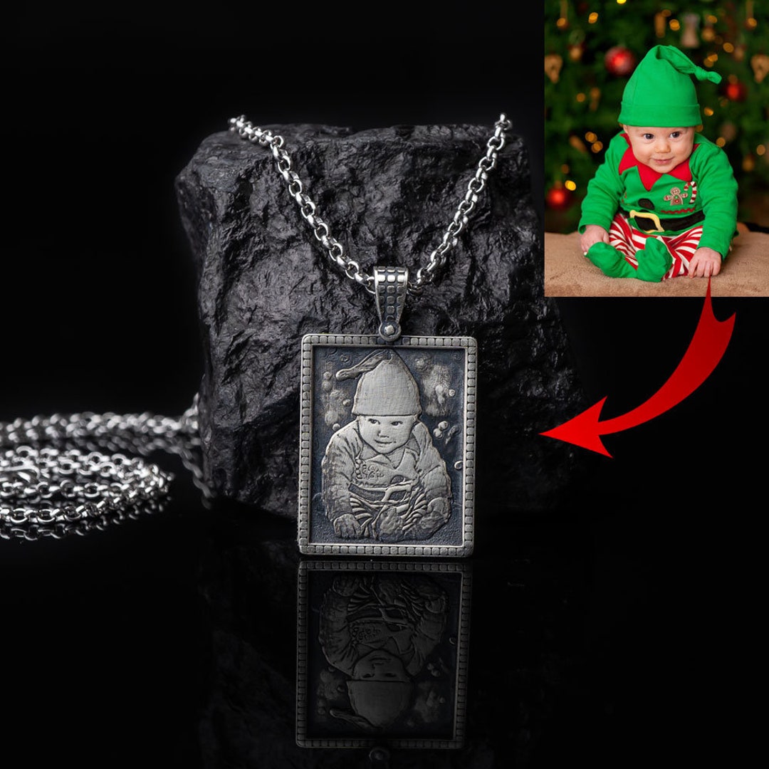 Solid SILVER Chain, ENGRAVED Photo, PORTRAIT Necklace, 925 Silver Cute ...