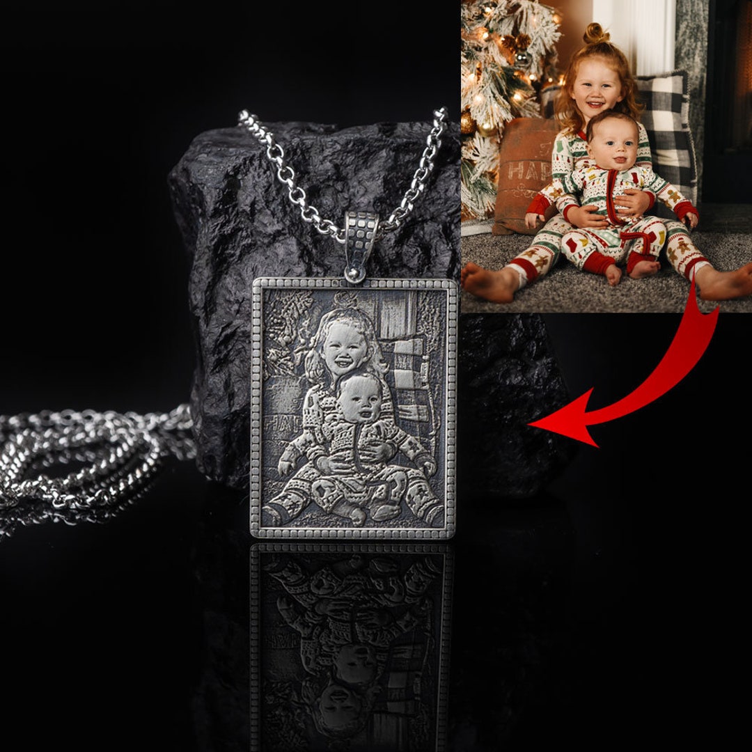 Solid SILVER Chain, ENGRAVED Photo, PORTRAIT Necklace, 925 Silver Cute ...
