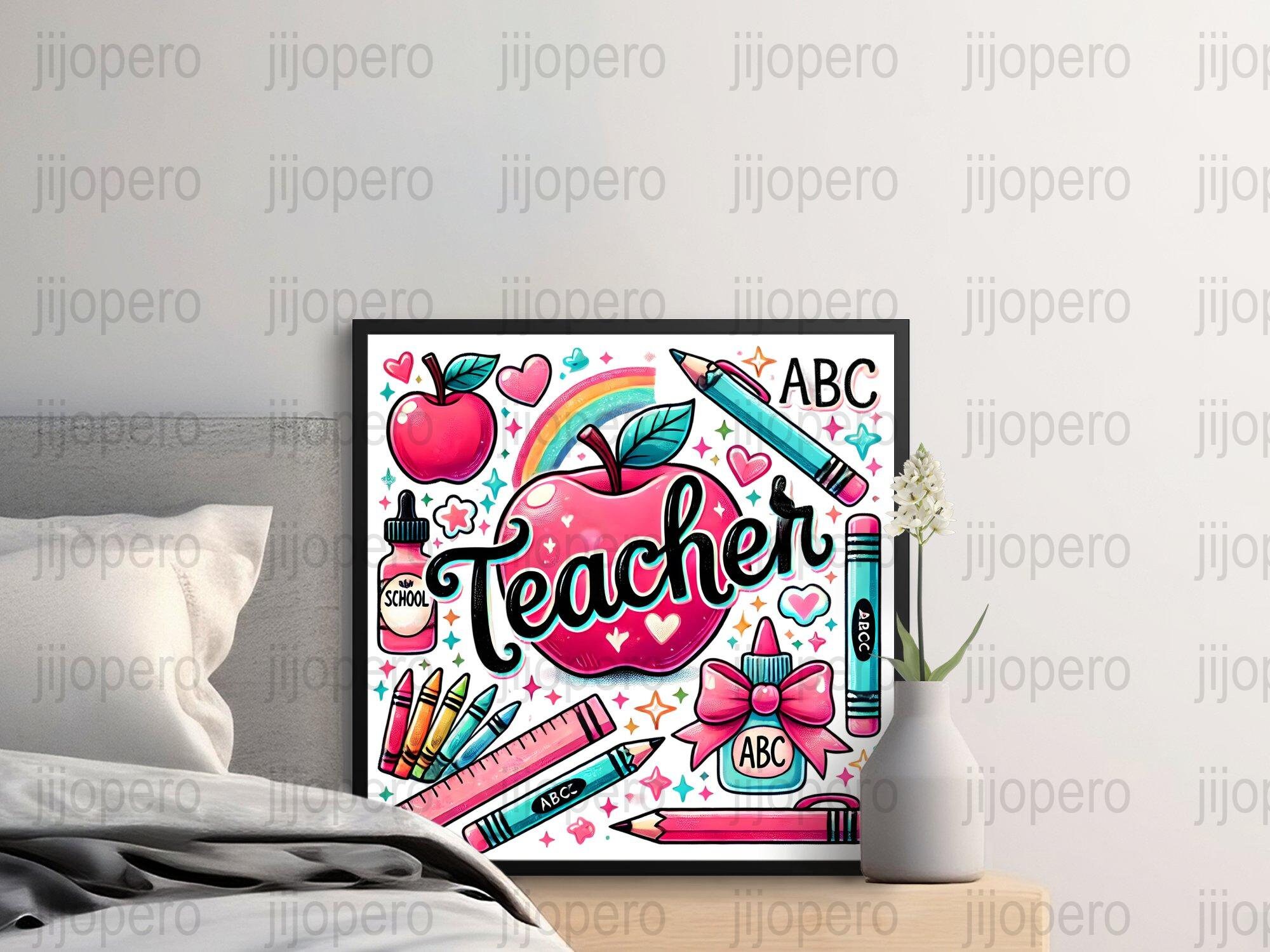 Back to School PNG, Teacher Apple Rainbow Pencils Digital Clipart ...