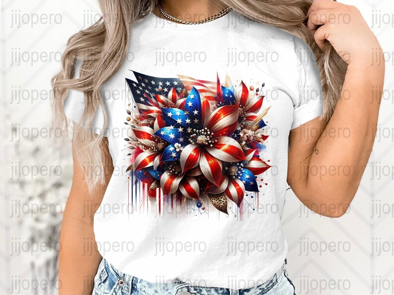 Patriotic Floral Bouquet Digital Art PNG, American Flag Colors, Red ...