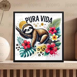 Costa Rica PNG, Tropical Sloth Art, Pura Vida Digital Print, Jungle ...