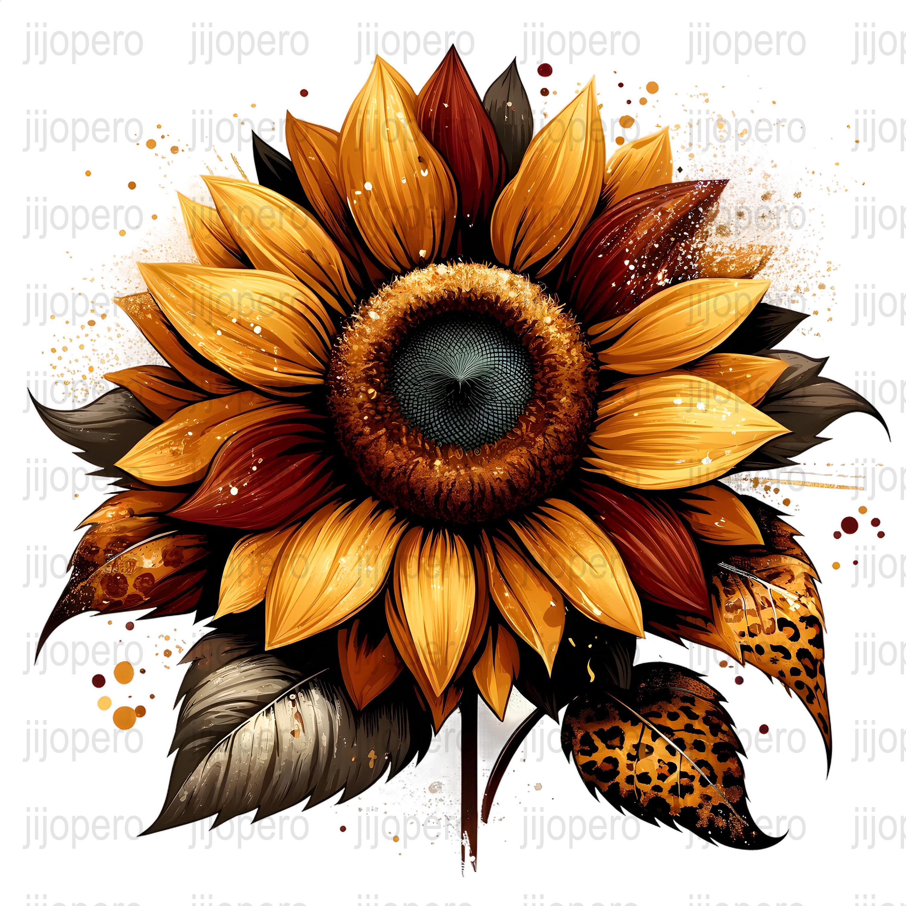Colorful Sunflower Digital Art Printable, Autumn Floral PNG, Home Decor ...