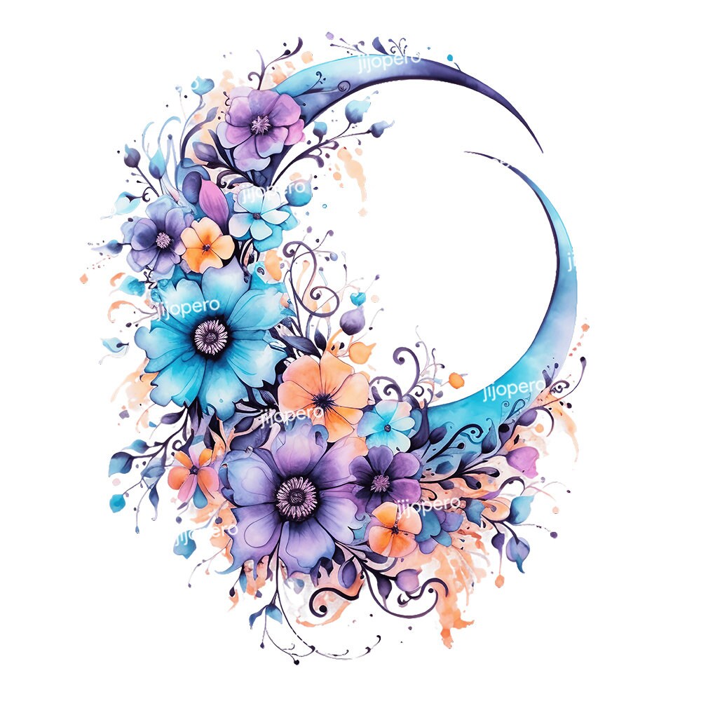 Floral Moon Png Half Moon Cutfile Crescent Moon Png Moon - Etsy