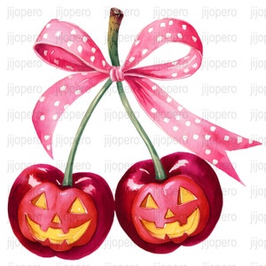 Halloween Cherries Digital Art, Spooky Cherry PNG Illustration, Printable Watercolor Cherry ...