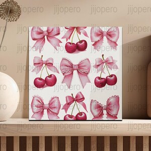 Pink Ribbon Cherry Clipart Set, Digital PNG, Cute Fruit and Bow ...