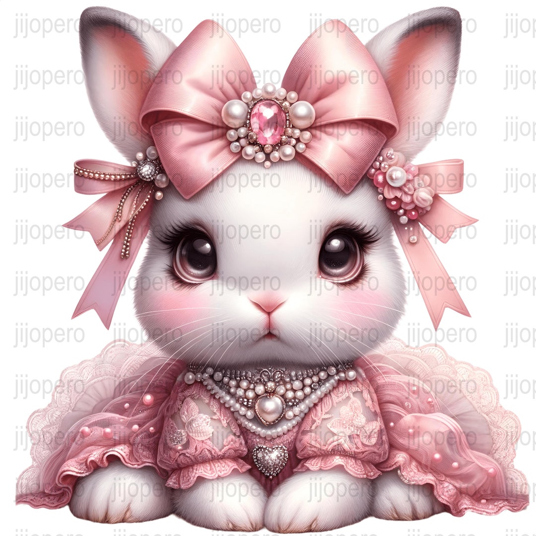 Easter Bunny PNG, Cute Rabbit Digital Download, Pink Bow, Spring ...