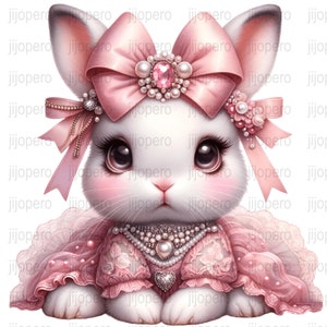 Easter Bunny PNG, Cute Rabbit Digital Download, Pink Bow, Spring ...