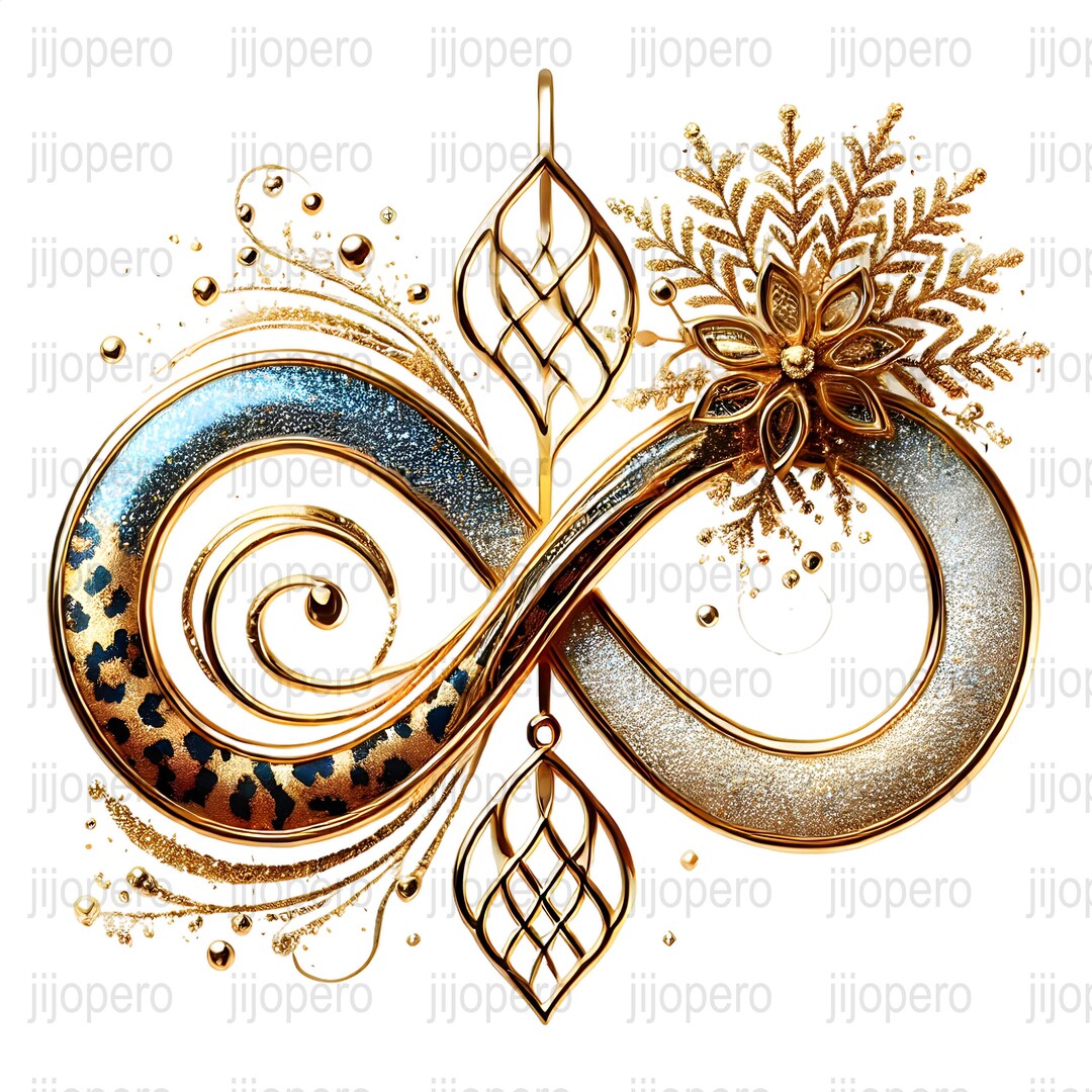 Golden Infinity Symbol Wedding Digital Art, Sparkling Floral Leopard ...