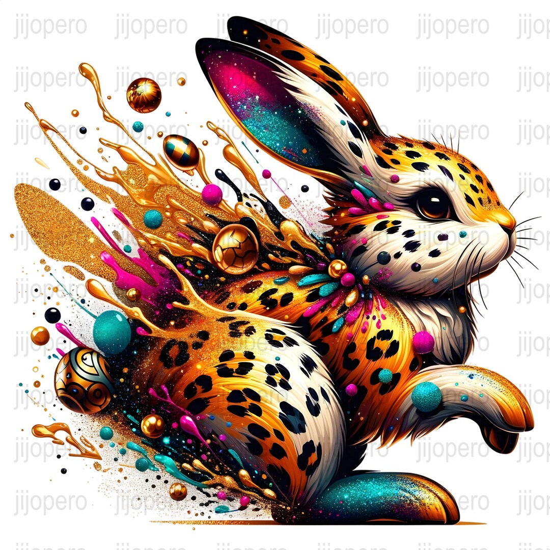 Abstract Rabbit Art PNG, Colorful Bunny Digital Download, Splash Paint ...