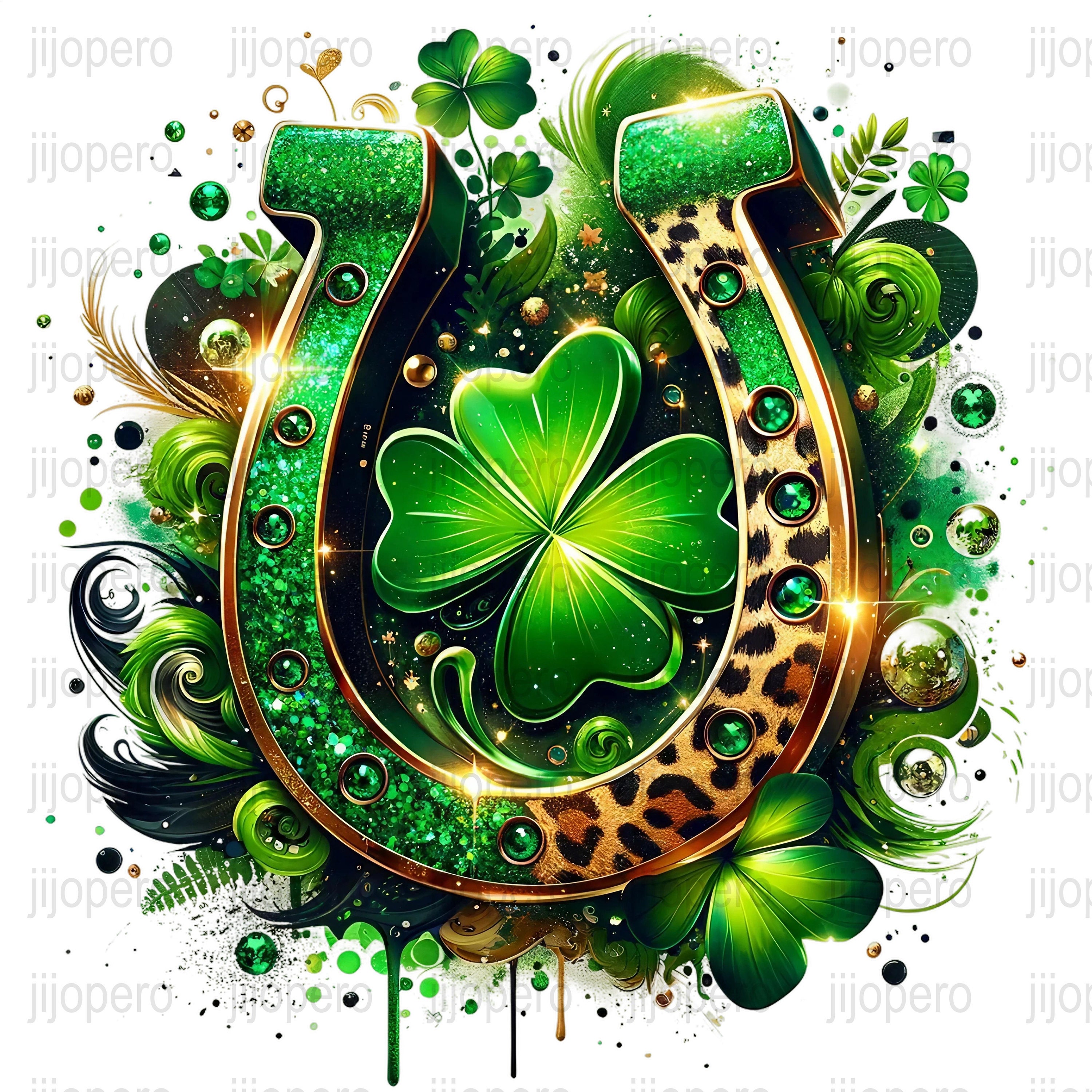 St. Patrick's Day PNG, Lucky Horseshoe Clover Design, Green Gold ...