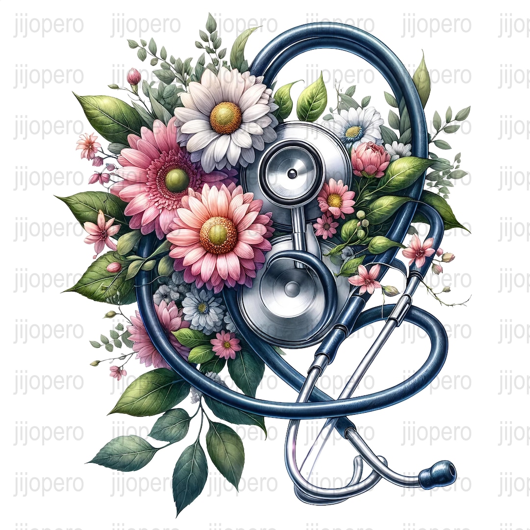 Nurse Appreciation Digital PNG, Floral Stethoscope Downloadable Art ...