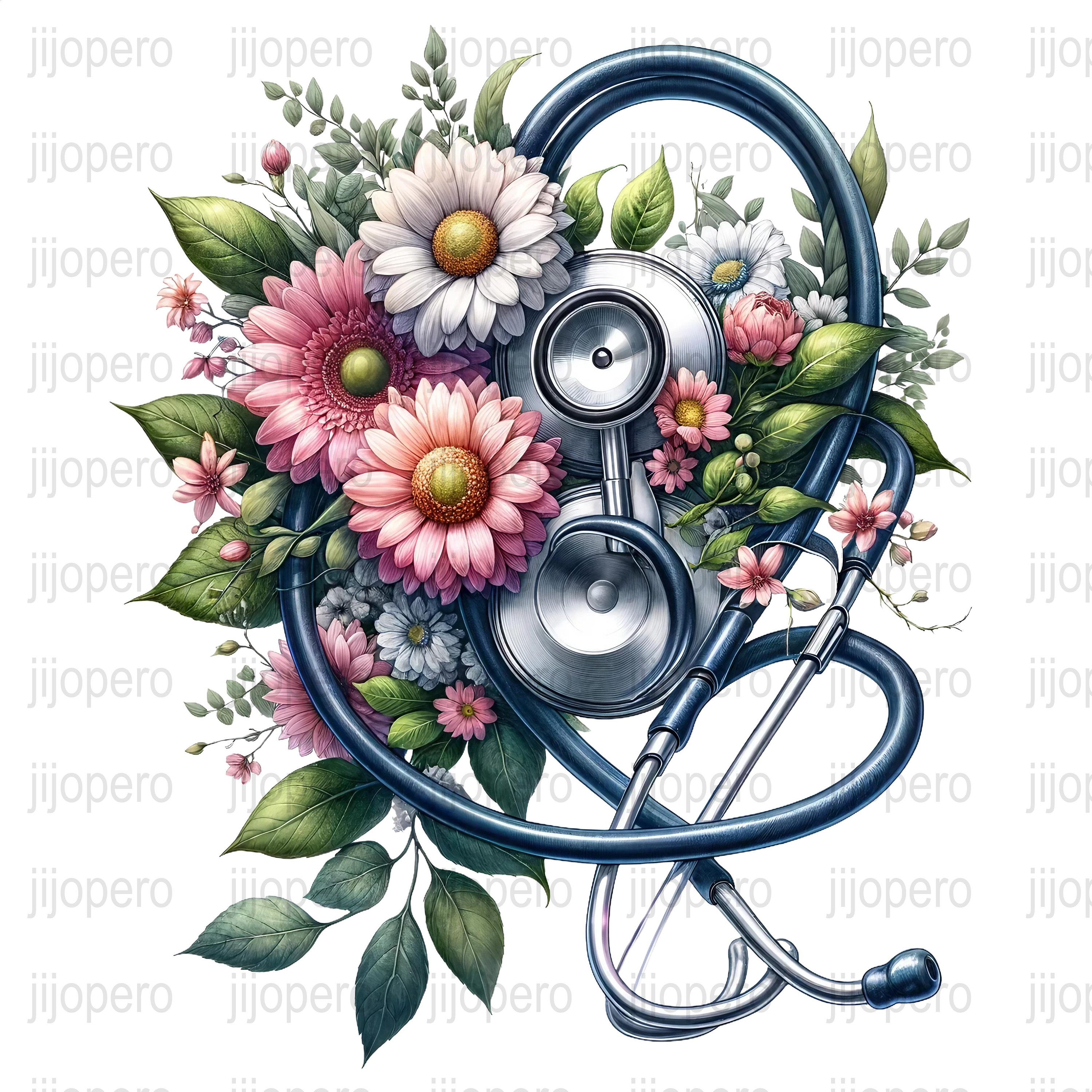 Nurse Appreciation Digital PNG, Floral Stethoscope Downloadable Art ...