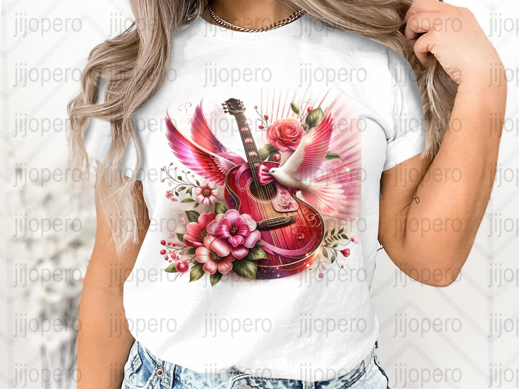 Digital Art PNG Guitar Dove Flowers, Romantic Guitar With Floral and ...