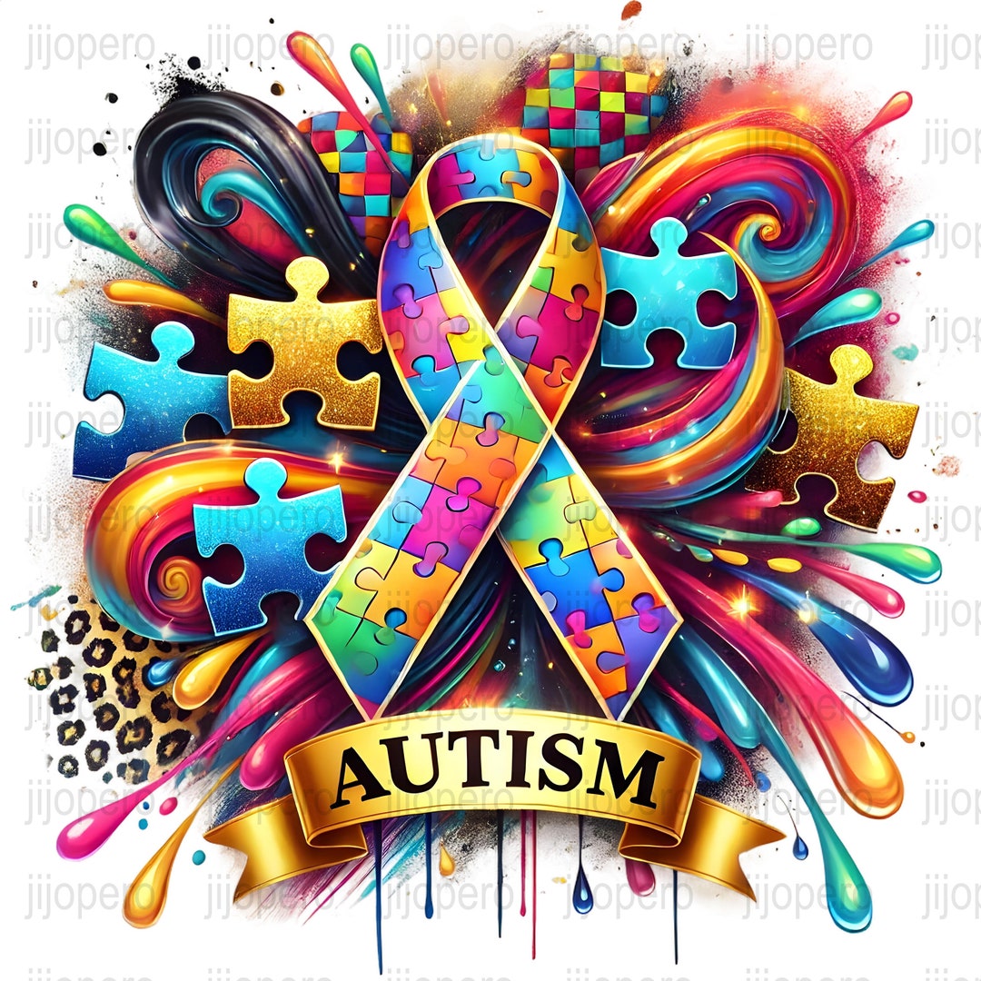 Autism Awareness Digital Art, Colorful Autism Ribbon PNG, Puzzle Pieces ...