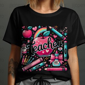 Back to School PNG, Teacher Apple Rainbow Pencils Digital Clipart ...