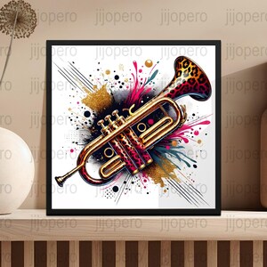 Colorful Abstract Trumpet Art PNG, Digital Download for Wall Decor ...