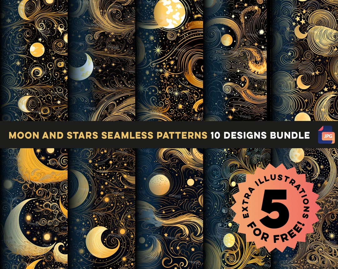 Moon Digital Paper Moon and Stars Seamless Patterns Commercial Use ...