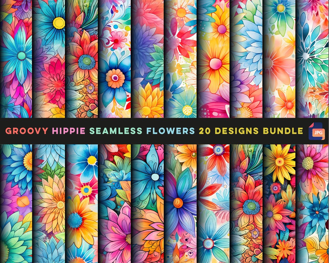 Scrapbook Paper, Groovy Digital Paper, Hippie Textures, Groovy Retro ...