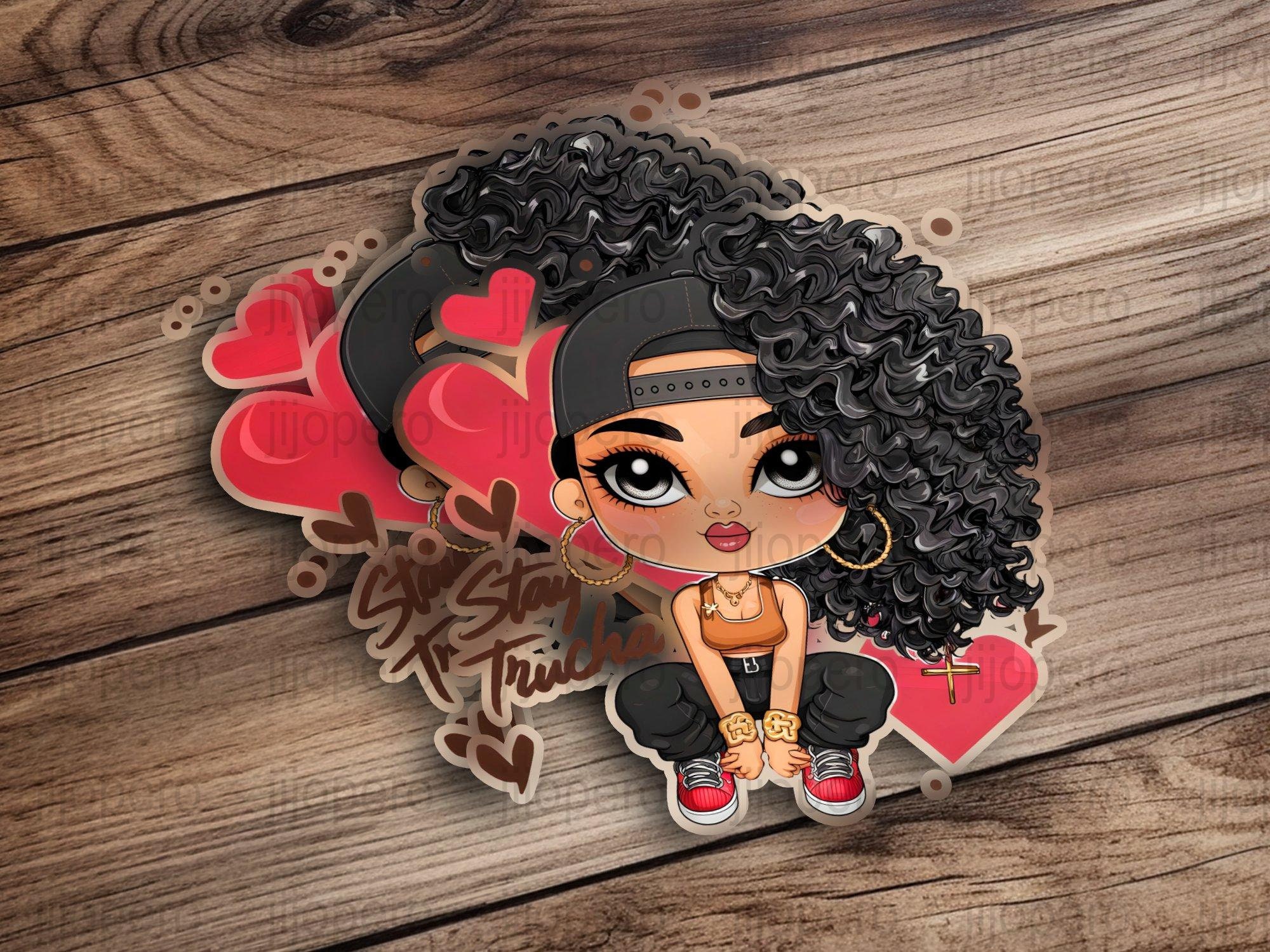 Stay Trucha Digital Art PNG, Afro Girl Cartoon Character, Urban Style ...