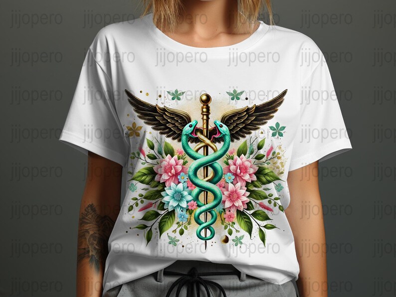 Nurse PNG, Caduceus Medical Symbol, Floral Design, Digital Clipart for ...