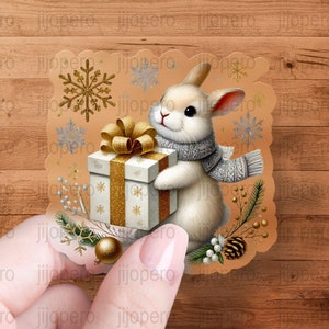 Christmas Bunny Holding Gift Clipart, Winter Holiday Animal ...