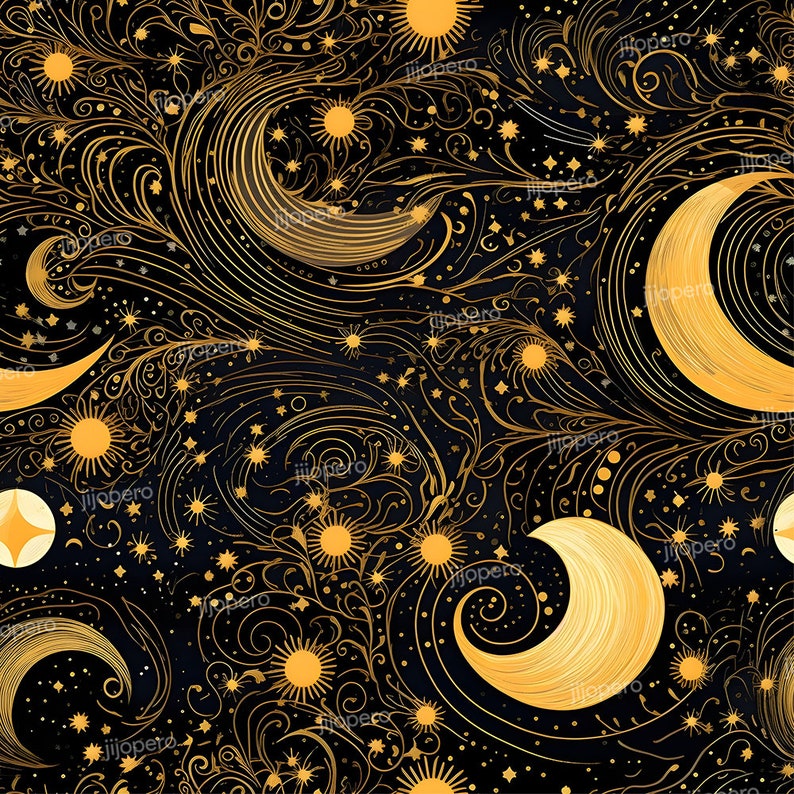 Moon Digital Paper Moon and Stars Seamless Patterns Commercial Use ...