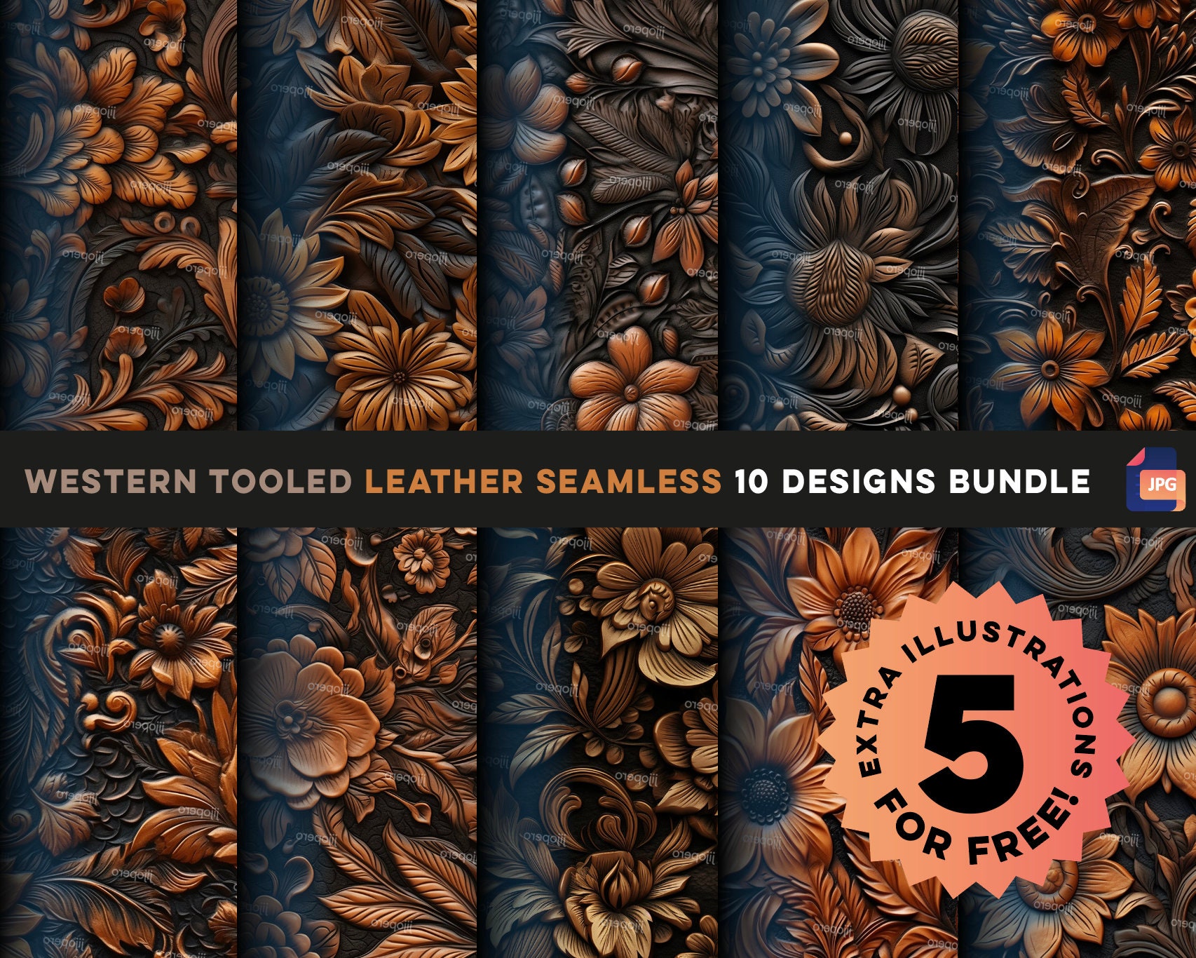 Western Tooled Leather Floral Pattern Jpg Digital Download Seamless Pattern Jpg Western Pattern ...