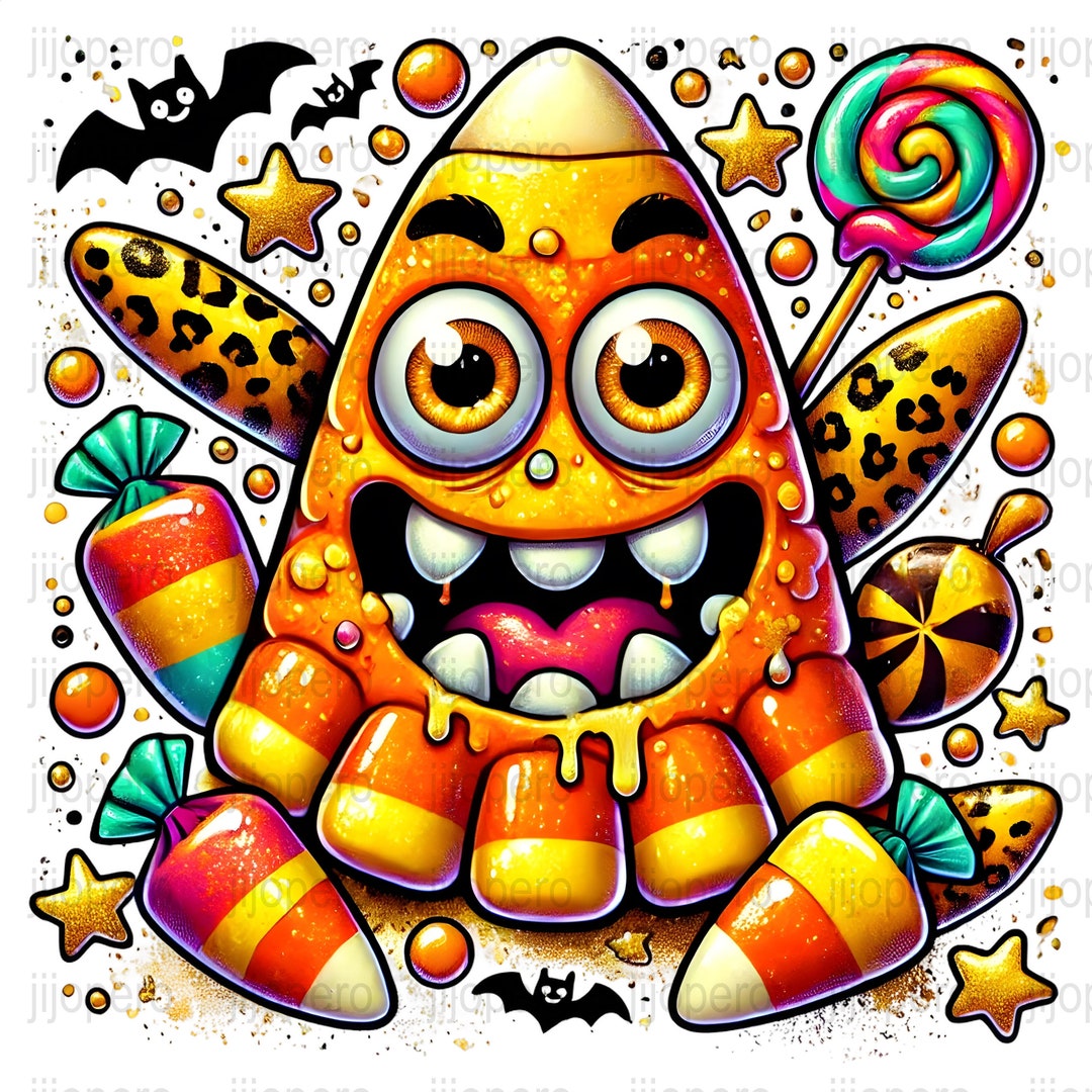 Halloween Candy Corn Monster Digital Art PNG, Colorful Spooky Printable ...