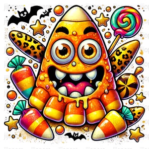 Halloween Candy Corn Monster Digital Art PNG, Colorful Spooky Printable ...