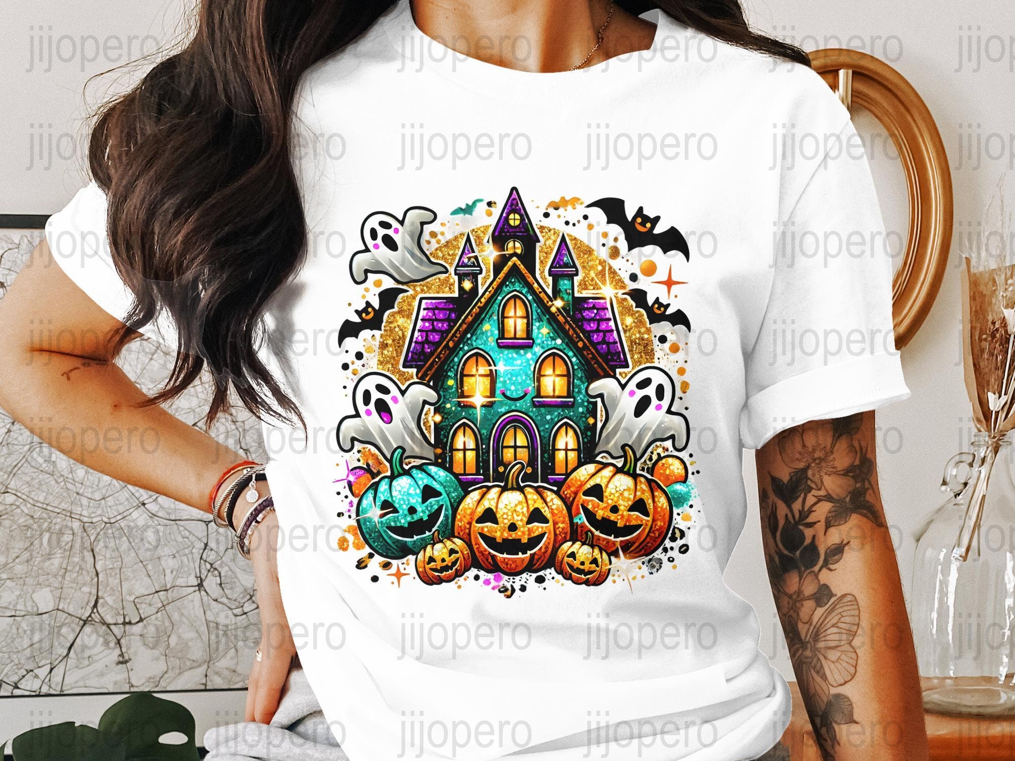 Haunted House Digital Print, Halloween Clipart PNG, Spooky Ghosts ...