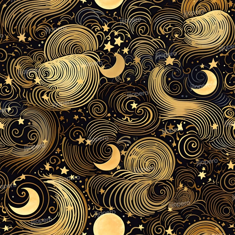 Moon Digital Paper Moon and Stars Seamless Patterns Commercial Use ...