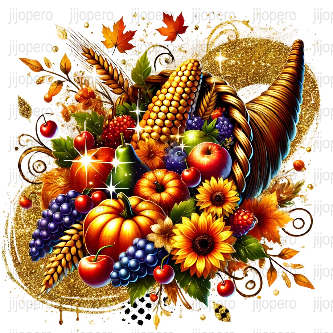 Thanksgiving Harvest Clipart, Cornucopia Autumn Art, Fall Season ...
