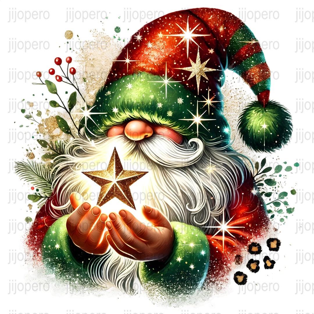 Christmas Gnome PNG, Santa Holding Star Clipart, Holiday Decor Digital ...