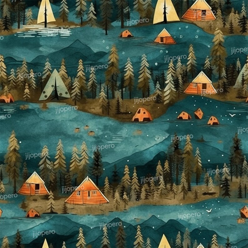 Camping Pattern Instant Download Digital Papers Camping Seamless Gift ...