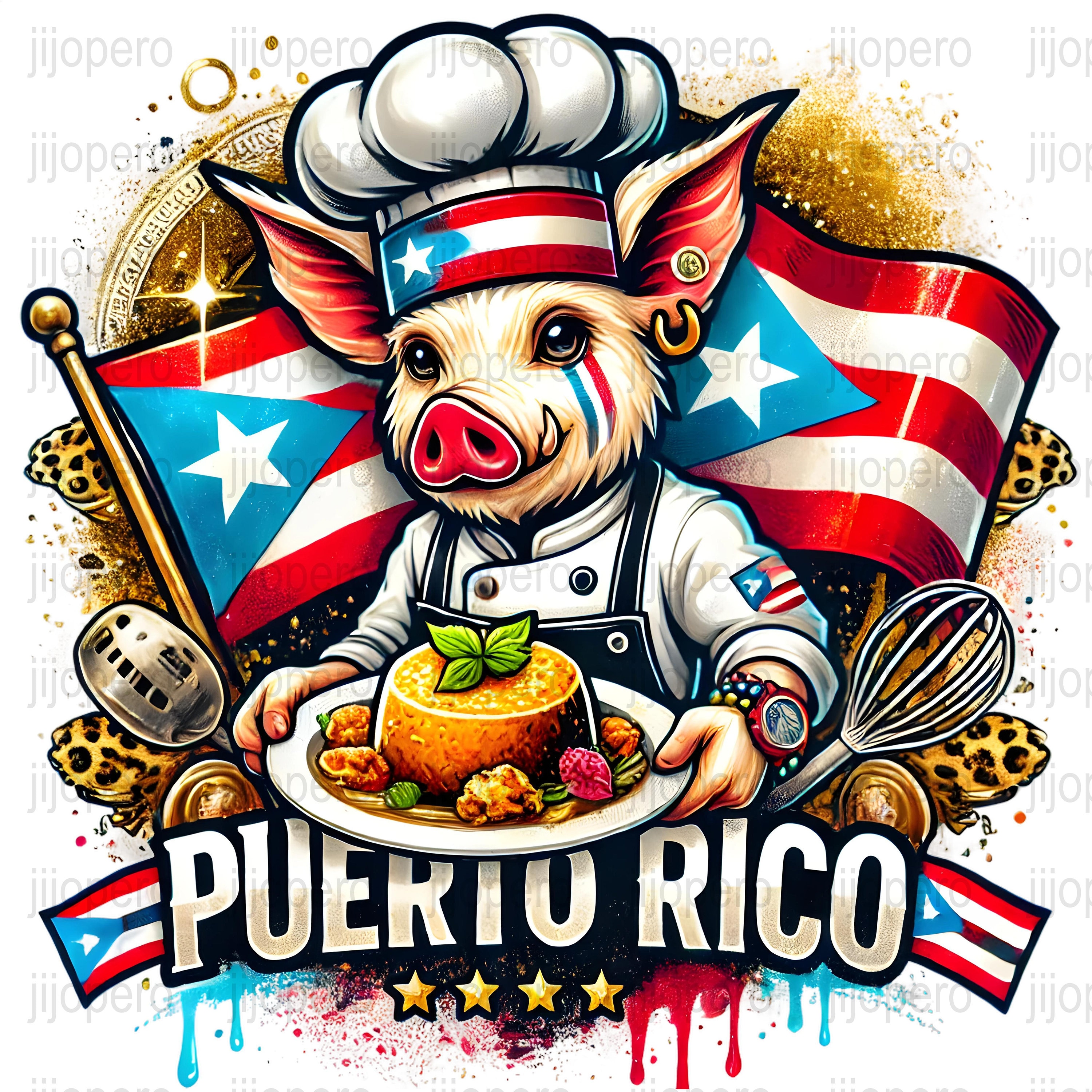 Puerto Rican Chef Pig Digital Art, Patriotic Cooking Clipart, PNG ...