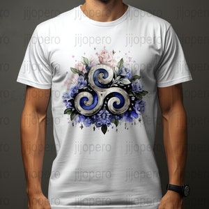 Celtic PNG, Blue Triskele Floral Digital Download, Watercolor Flowers ...