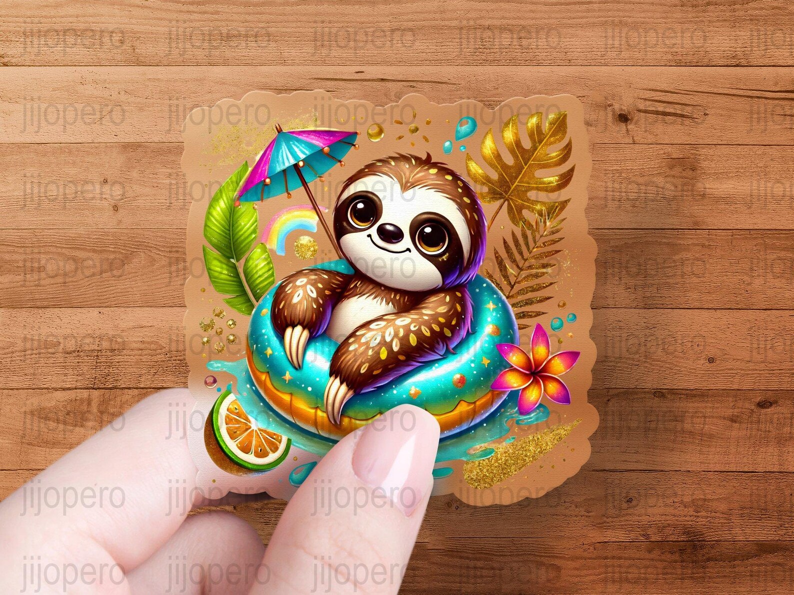 Summer PNG Sloth on Tropical Donut Float, Cute Digital Clipart, Beach ...