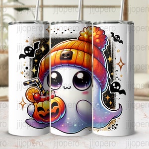 Cute Halloween Ghost PNG, Ghost With Pumpkin Drink Digital Download ...