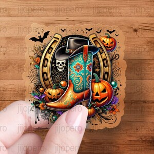 Western Halloween Digital Print, Cowboy Boot and Pumpkin Art, Spooky ...