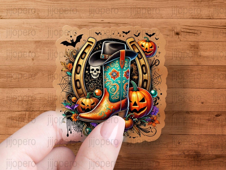 Western Halloween Digital Print, Cowboy Boot and Pumpkin Art, Spooky ...