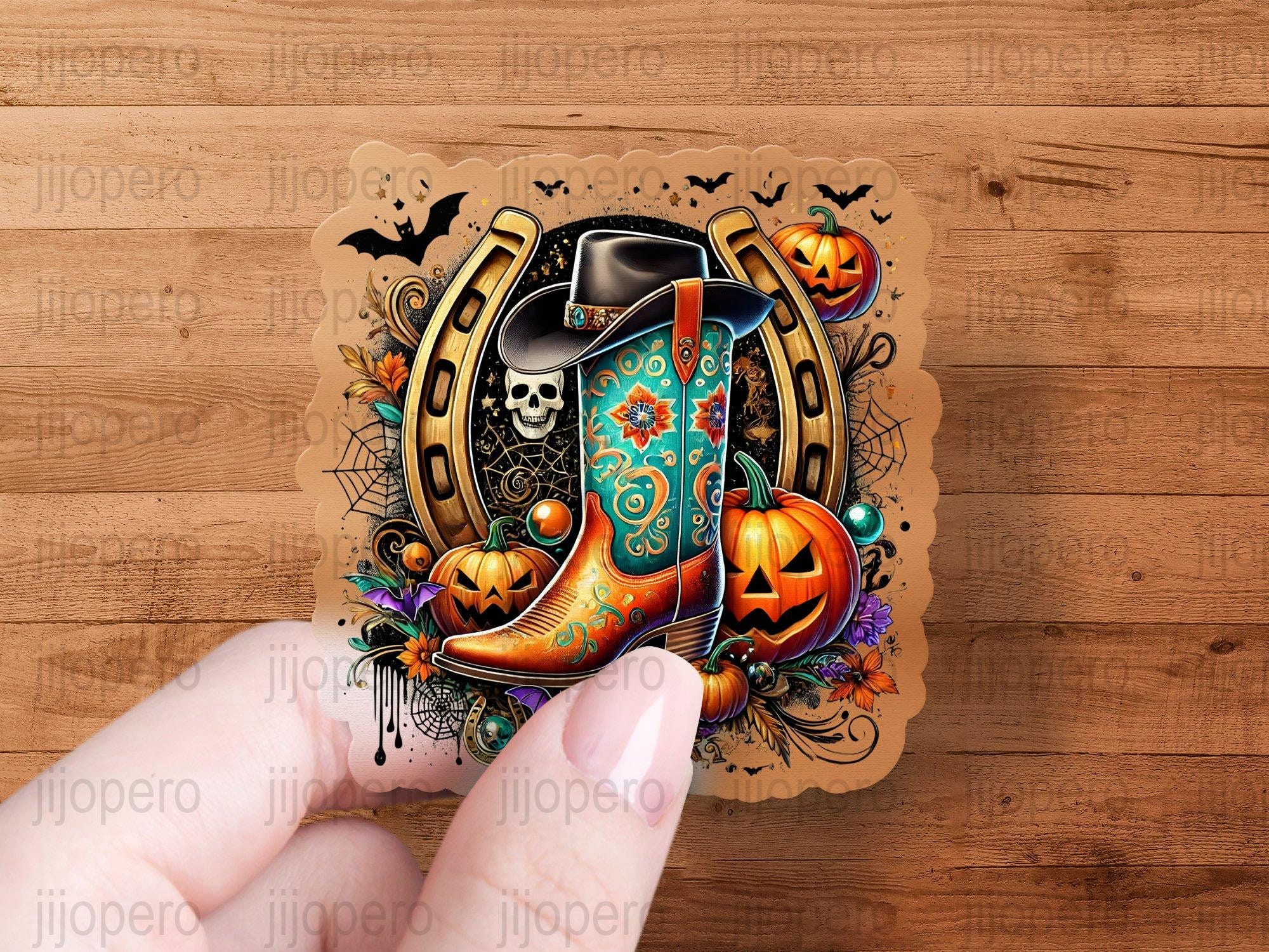 Western Halloween Digital Print, Cowboy Boot and Pumpkin Art, Spooky ...