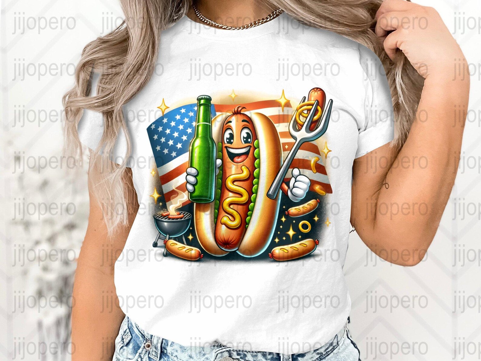 Patriotic BBQ Hot Dog Cartoon Digital PNG, Festive Fourth of July ...